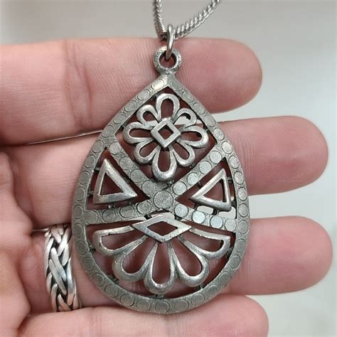 Cathedral Pewter Jewelry Vintage Cathedral Pewter Pendant Necklace