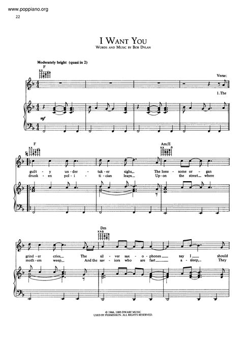 Bob Dylan I Want You Sheet Music Pdf Free Score Download ★