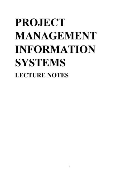 Project Management Information Systems Notes