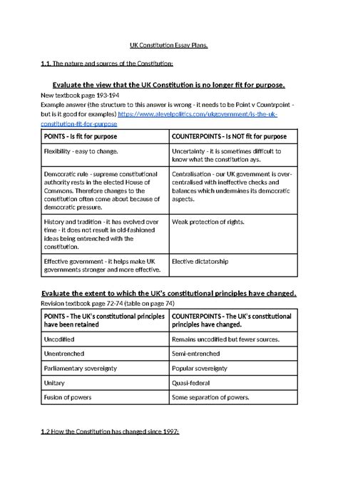 Uk Constitution Essay Plans 1 The Nature And Sources Of The