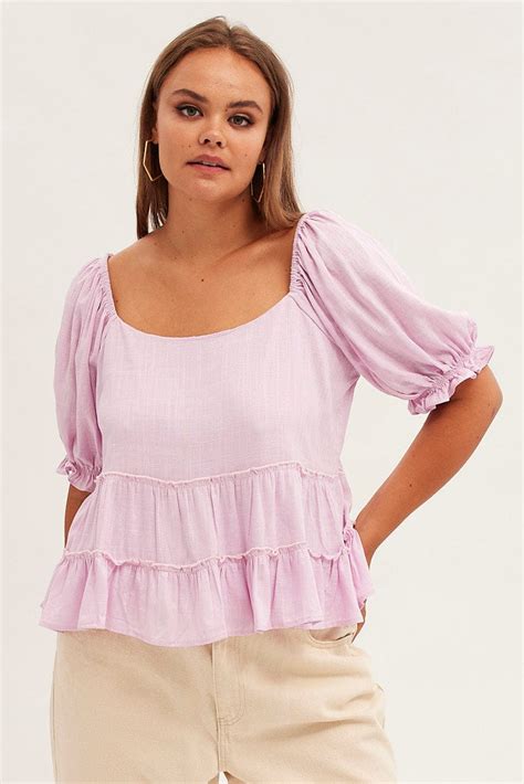 Purple Tiered Top Short Sleeve Relaxed Linen Blend You And All