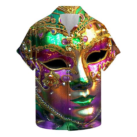 Aloohaidyvio Mens Mardi Gras Shirts Mens Casual Button Down Short