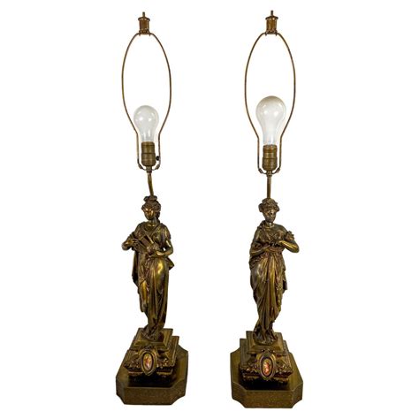 French Art Nouveau Bronze Figural Table Lamp A Pair For Sale At 1stdibs