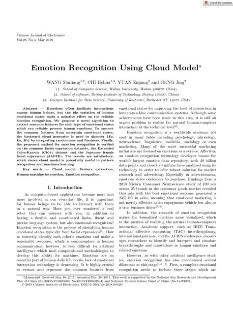 Chinese J Of Electronics 2019 Wang Emotion Recognition Using Cloud Model Download Free