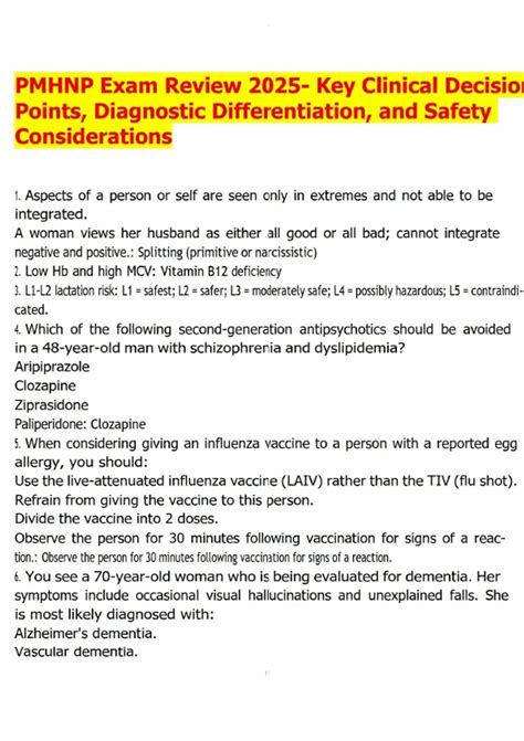 Pmhnp Exam Review 2025 Key Clinical Decision Points Diagnostic