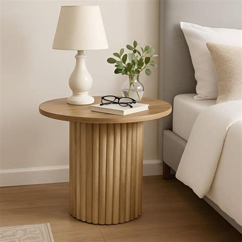 Modern Mango Wood Round Bedside Table Scandinavian Nightstand Etsy