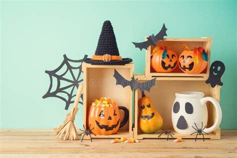 Halloween Holiday Concept With Jack O Lantern Cup Candy Corn And