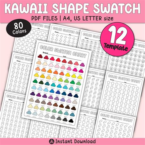 Kawaii Color Swatch Chart Templates Cute Swatch Shape 12 Templates