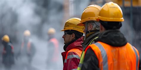 Construction Workers Wearing Protective Gear Standing Together In A