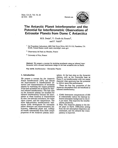 Pdf The Antarctic Planet Interferometer And The Potential For Interferometric Observations Of