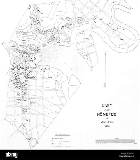 A Map Of Honefoss From The Year 1888 Showing The Layout Of The Town And Surrounding Areas