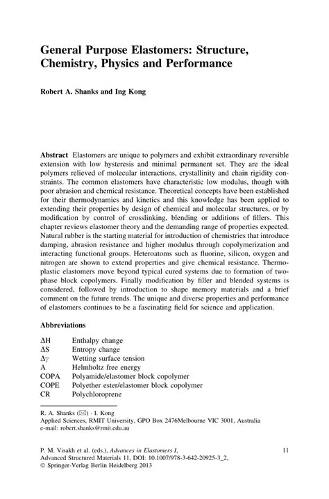 Pdf General Purpose Elastomers Structure Chemistry Physics And Performance
