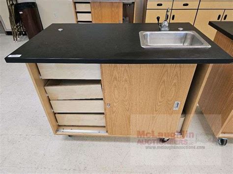 Portable Science Lab Workstation With Stainless Steel Sink And 4 Drawers