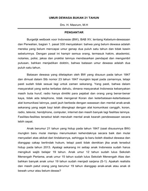 Umur Dewasa Bukan 21 Tahun Drs H Masrum