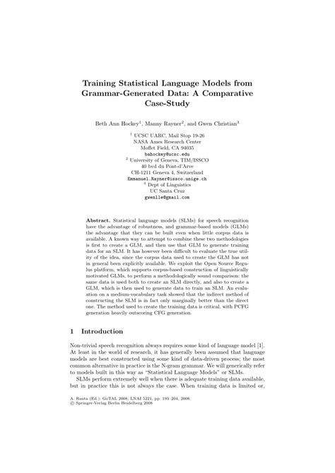 Pdf Training Statistical Language Models From Grammar Generated Data