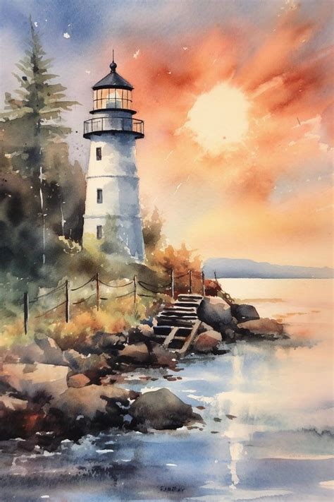 Lighthouse Watercolor Painting