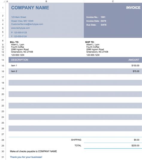 Basic Invoice Template Excel