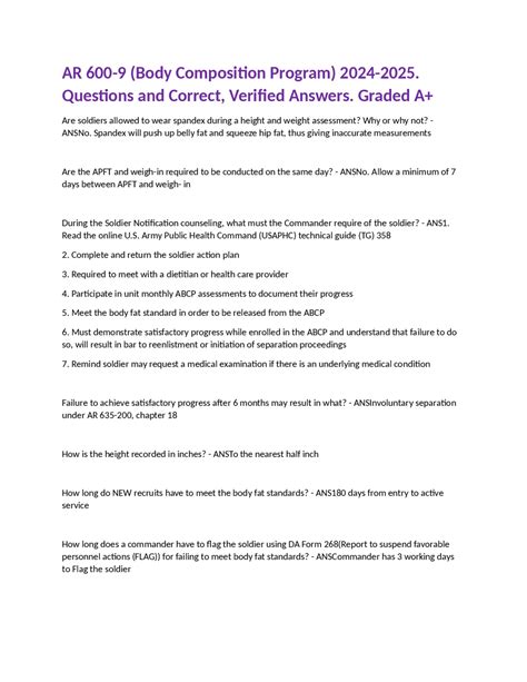 Ar 600 9 Body Composition Program 2024 2025 Questions And Correct Answers Graded A Exams