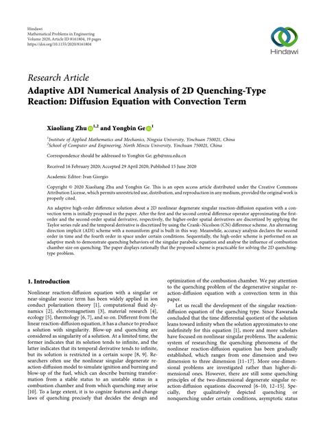 Pdf Adaptive Adi Numerical Analysis Of 2d Quenching Type Reaction