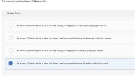 Solved The Standard Quantity Allowed Sq Is Equal To