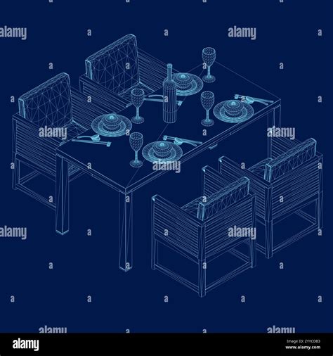 Wireframe Formal Table Setting Isometric View Vector Illustration Stock Vector Image And Art Alamy