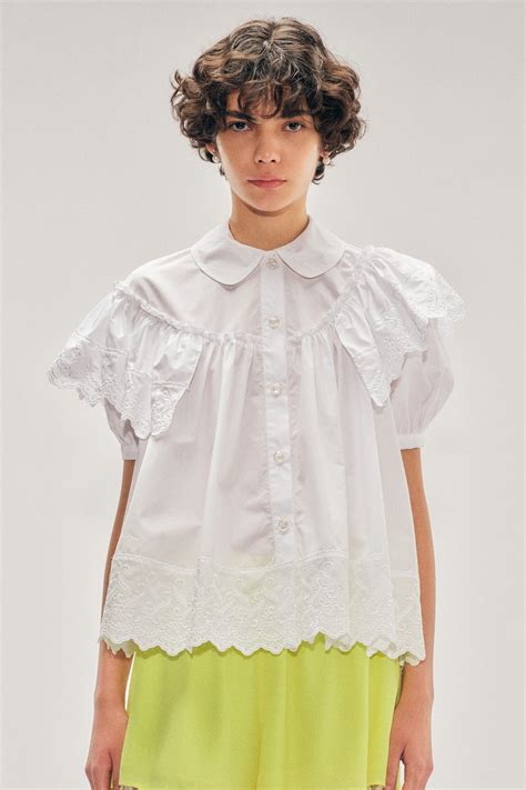 Cropped Puff Sleeve Ruffle Frill Trim Shirt Simone Rocha