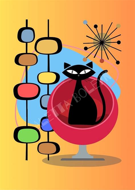 Atomic Cat Poster Wall Art Print Digital Download Instant Download