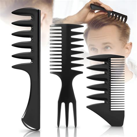 Tuwafe 3pcs Hair Styling Combs Set For Men Black Barber Wide Tooth