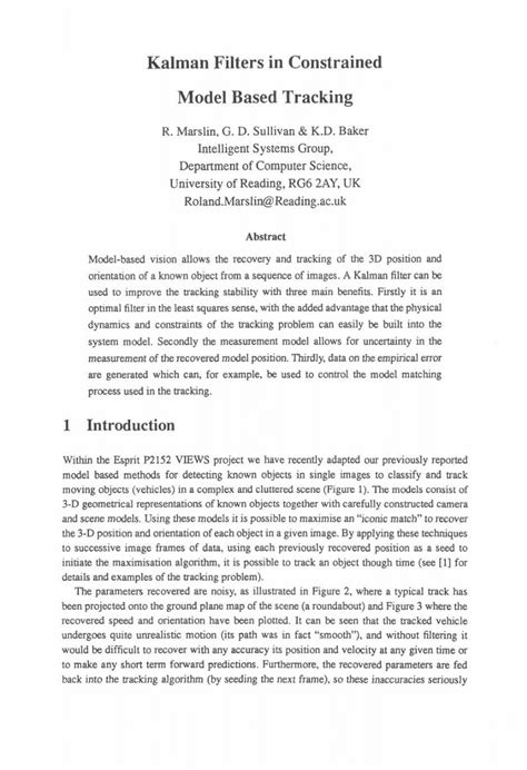 Pdf Kalman Filters In Constrained Model Based Tracking