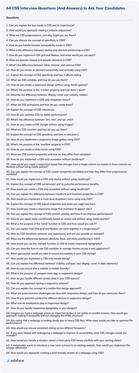 64 Css Interview Questions Adaface