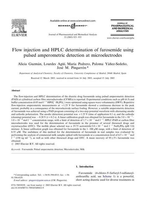 Pdf Flow Injection And Hplc Determination Of Furosemide Using Pulsed