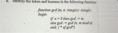 Solved D ﻿identify The Token And Lexemes In The Following