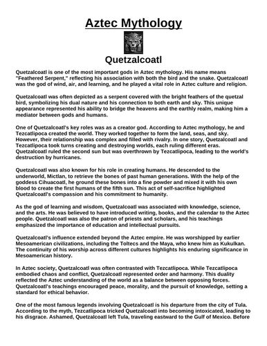 Aztec Gods Assignment Bundle 12 Articles Wquestions Teaching Resources