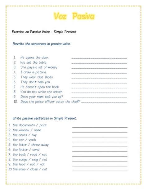 Passive Voice Exercise Active And Passive Voice Exercises Narration