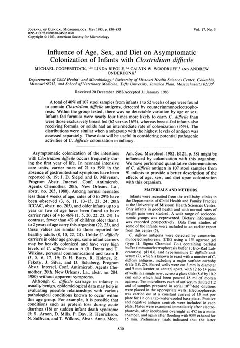 Pdf Influence Of Age Sex And Diet On Asymptomatic Colonization Of