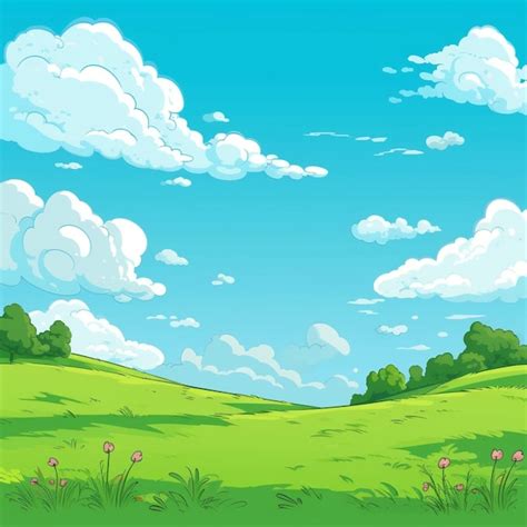 Premium Ai Image Flat Grassland With Blue Sky And Clouds