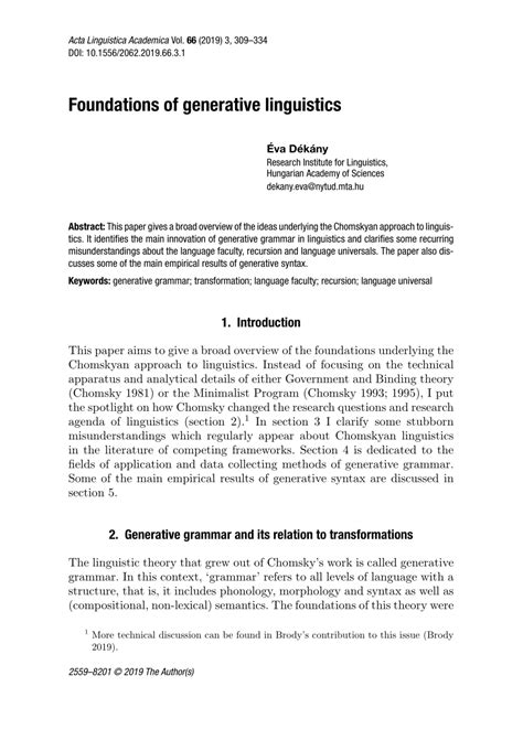 Pdf Foundations Of Generative Linguistics