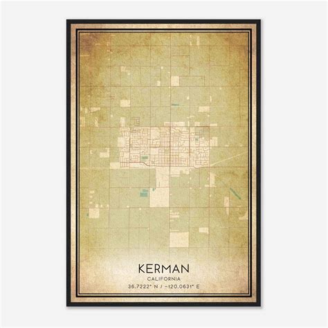 Vintage Kerman California Map Poster Modern Home Decor Wall Art Print