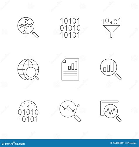 Analysis Line Icons Chart Report And Browser Cartoon Vector