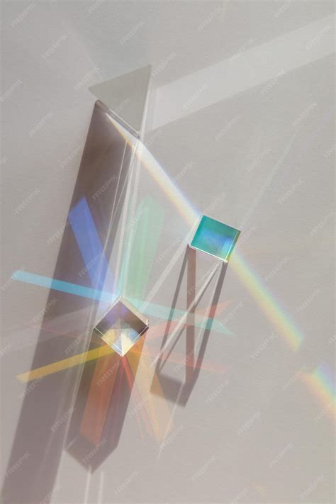 Premium Photo Glass Geometric Figures Prisms With Light Diffraction Of Spectrum Colors And