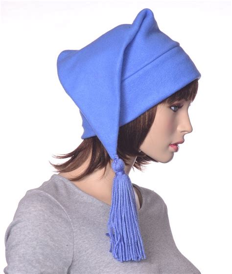 Stocking Cap Blue With Tassel Blue Elf Hat Fleece Hat Adult Men Women