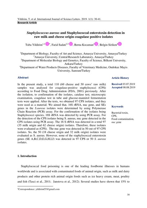 Pdf Staphylococcus Aureus And Staphylococcal Enterotoxin Detection In