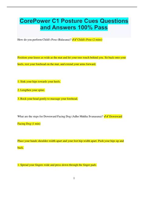Corepower C1 Posture Cues Questions And Answers 100 Pass Corepower C1 Posture Cues Stuvia Us