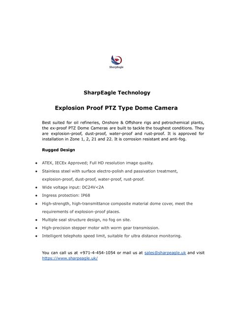 Explosion Proof Ptz Type Dome Camera Sharpeagle Technology Page 1