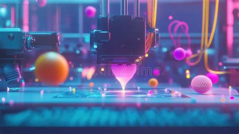 3d Printer Creating Heart Shape In Futuristic Laboratory Setting Stock Illustration