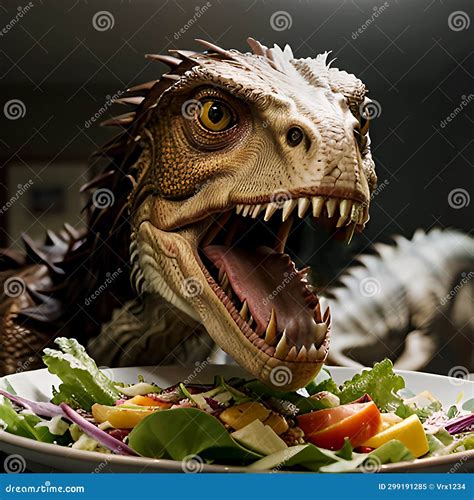Disgruntled Velociraptor Eating Salad Ai Generated Image Stock