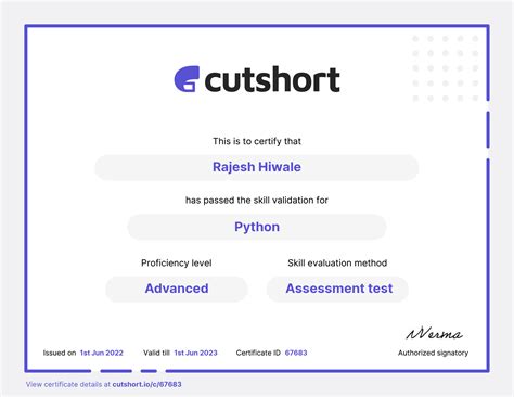 Rajeshs Skill Certificate For Python Cutshort