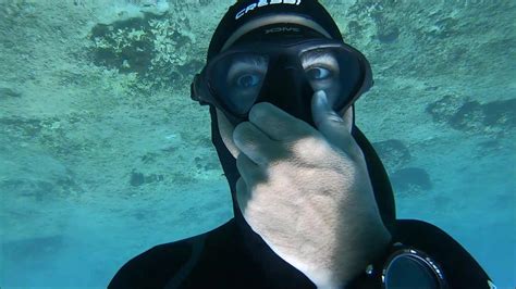 Cute Freediver Testing Mask Underwater