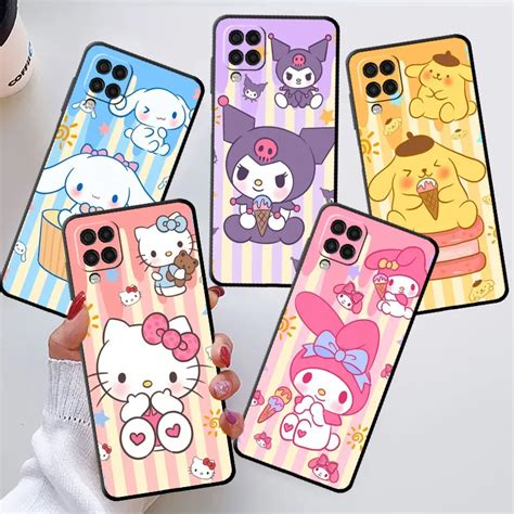 마이 멜로디 쿠로미 헬로 키티 케이스 삼성 갤럭시 A50 A70 M52 A30 A20s A20e A10 A40 A10s M51 M31 M30s 용 블랙 폰 커버