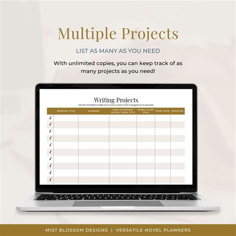 Writing Projects Tracker Works In Progress Novel Template Writing